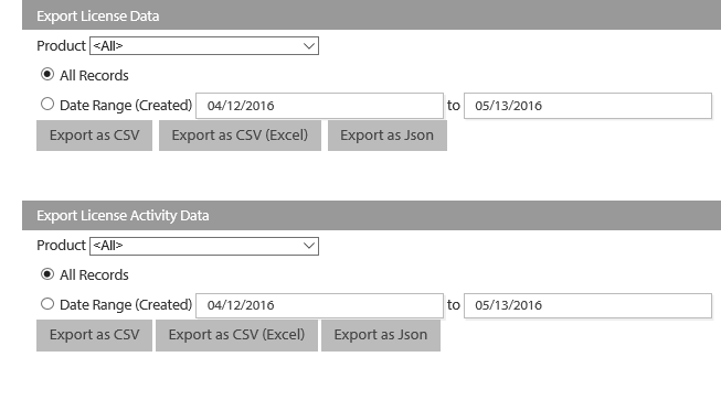 Exporting Licensing Data – Support Center